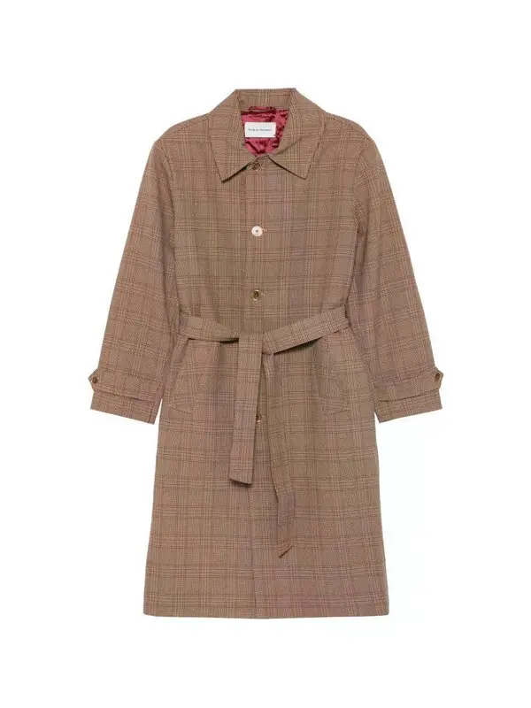 Drole De Monsieur Checked Belted Trench Coat - Brown