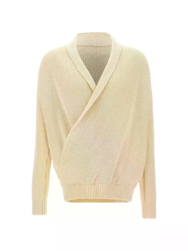 LANEUS Shawl-collar Wrap-design Sweater - Neutrals