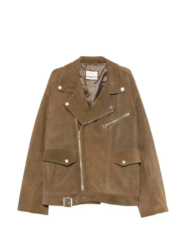 VICOLO Belted Biker Leather Jacket