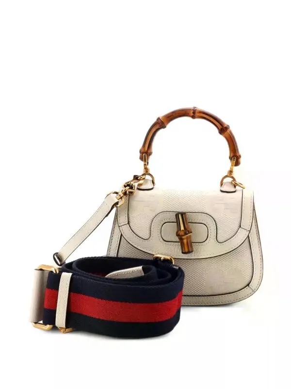 Gucci Bamboo 1947 Top Handle Bag Jumbo Gg Canvas Mini Crossbody Bag - White