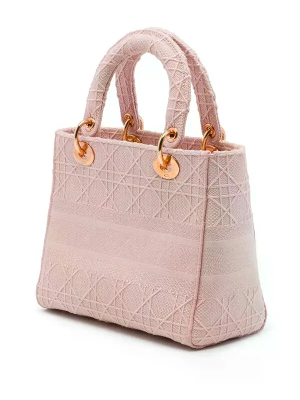 Dior 2020 Medium Embroidered Canvas Cannage Lady D Lite Satchel