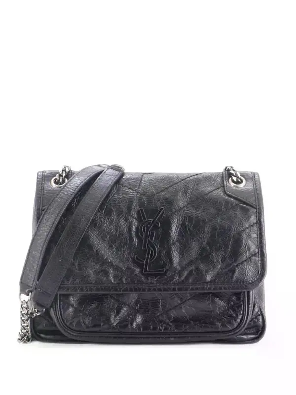 Saint Laurent Niki Chain Flap Bag Matelasse Chevron Leather Baby Shoulder Bag - Black