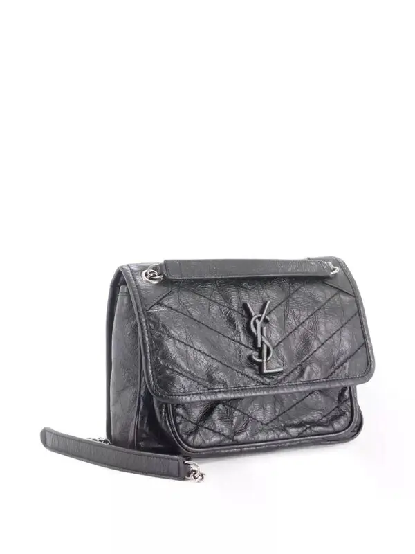 Saint Laurent Niki Chain Flap Bag Matelasse Chevron Leather Shoulder Bag - Black