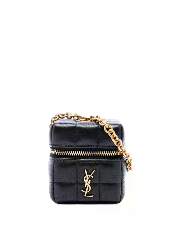 Saint Laurent 2023 Mini Lambskin Cassandre Cube On Chain Vanity Bag - Black