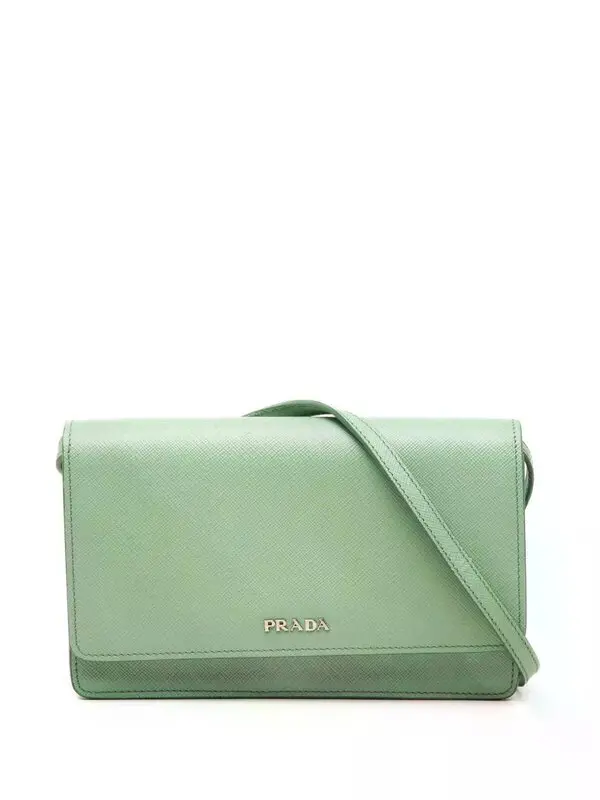 Prada 2010-2026 Saffiano Wallet On Strap Crossbody Bag - Green