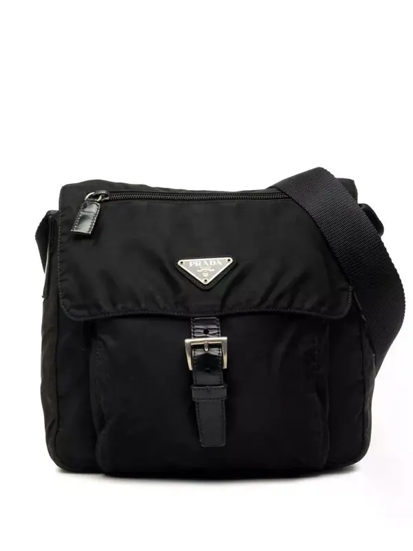 Prada 2000-2013 Tessuto Zip Buckle Messenger Bag Crossbody Bag - Black