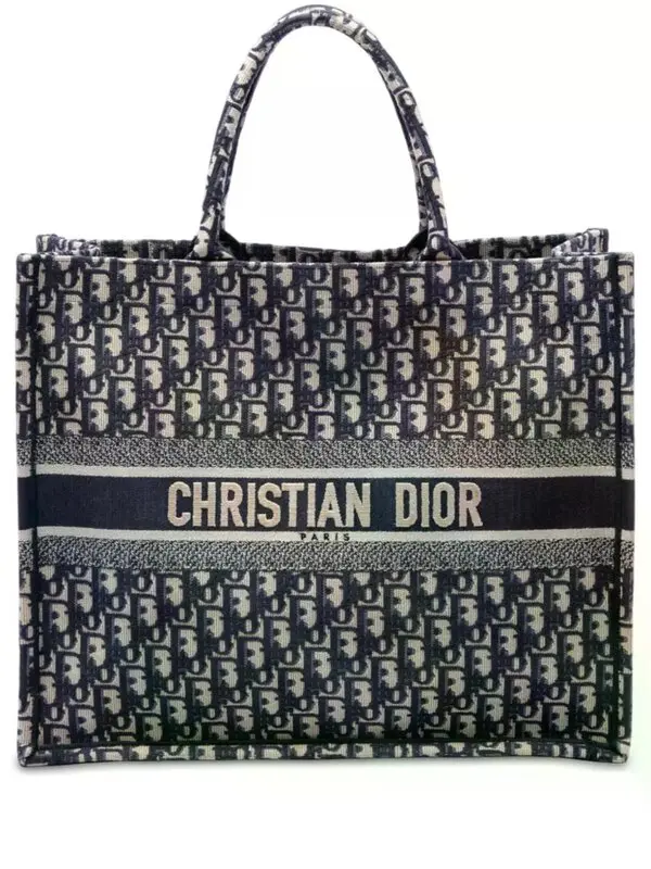 Dior 2018 Large Oblique Embroidered Canvas Book Tote Bag - Blue