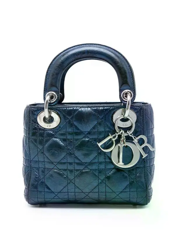 Dior 2016 Mini Metallic Calfskin Cannage Lady Satchel - Blue