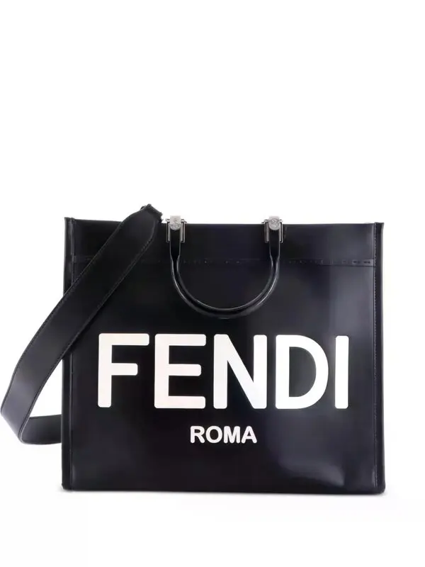 Fendi Sunshine Shopper Leather Medium Tote Bag - Black