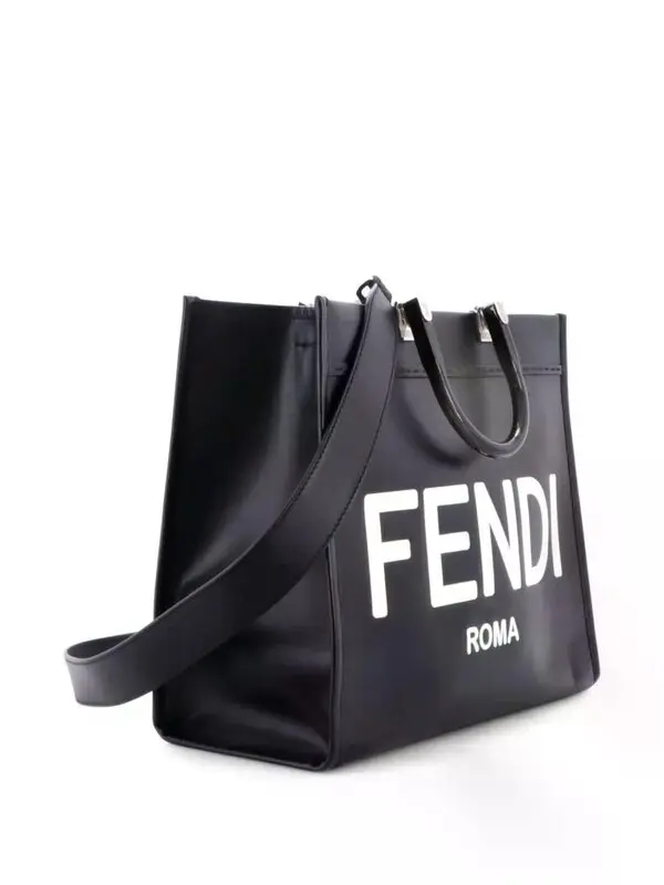 Fendi Sunshine Shopper Leather Medium Tote Bag - Black