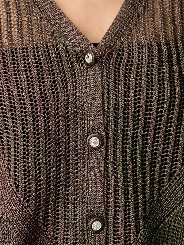 MORGAN Open-knit V-neck Cardigan With Metallic Finish