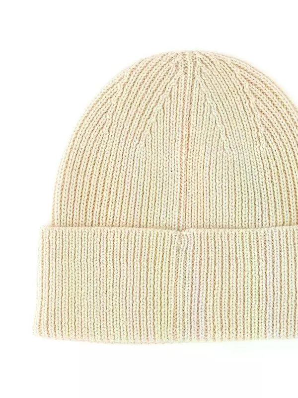 EA7 Ribbed Knit Beanie Hat With Logo Patch