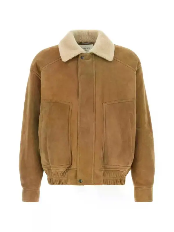 Saint Laurent Shearling-collar Suede Jacket - Brown