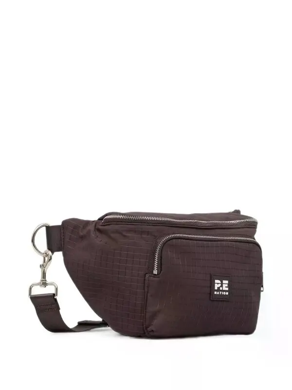 P.E Nation Grid Pattern Logo Patch Belt Bag - Brown