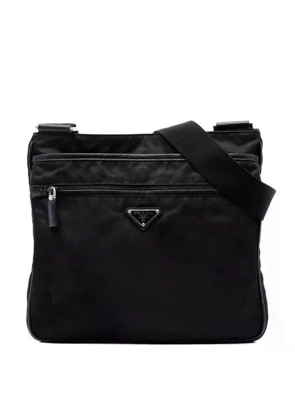 Prada 2013-2026 Saffiano Trimmed Tessuto Zip Top Crossbody Bag - Black