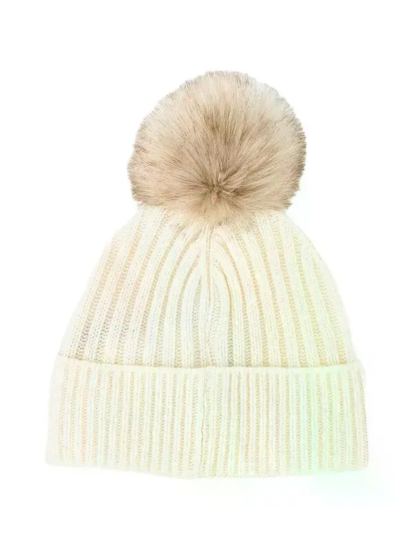 COLMAR Faux-fur Pompom Ribbed Beanie Hat