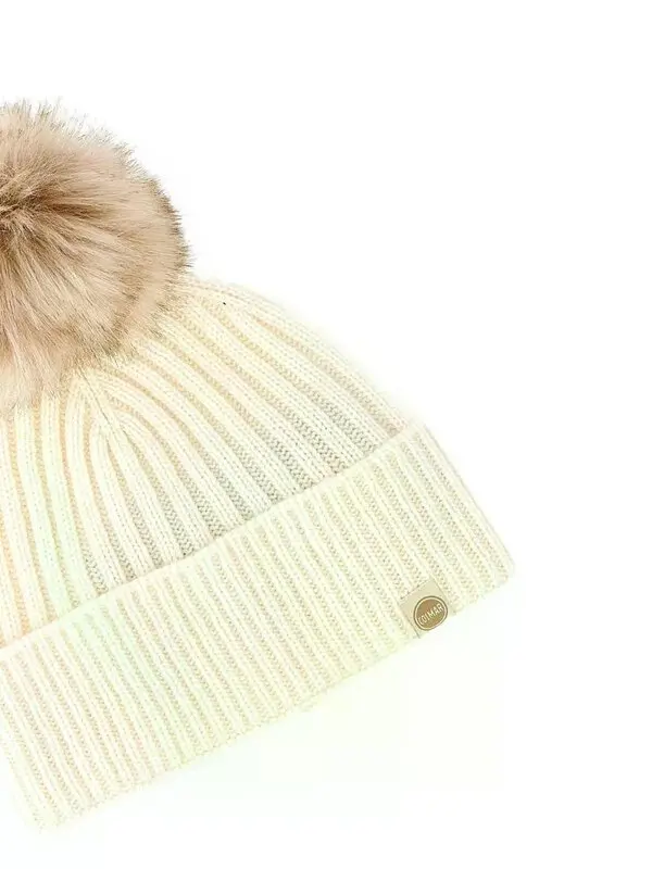 COLMAR Faux-fur Pompom Ribbed Beanie Hat