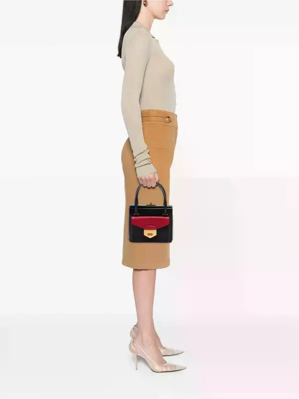 Prada 2010-2026 Bicolor Saffiano Double Turn Lock Top Handle Bag Handbag