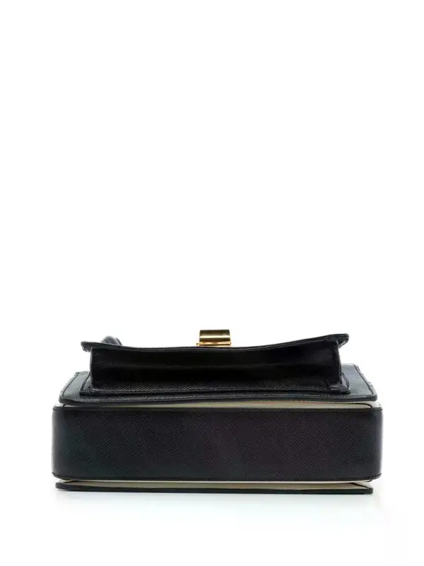Prada 2010-2026 Bicolor Saffiano Double Turn Lock Top Handle Bag Handbag
