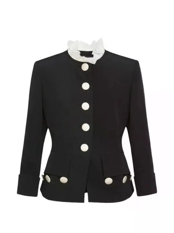 Saint Laurent 1990s Ruffle-collar Button-up Jacket - Black