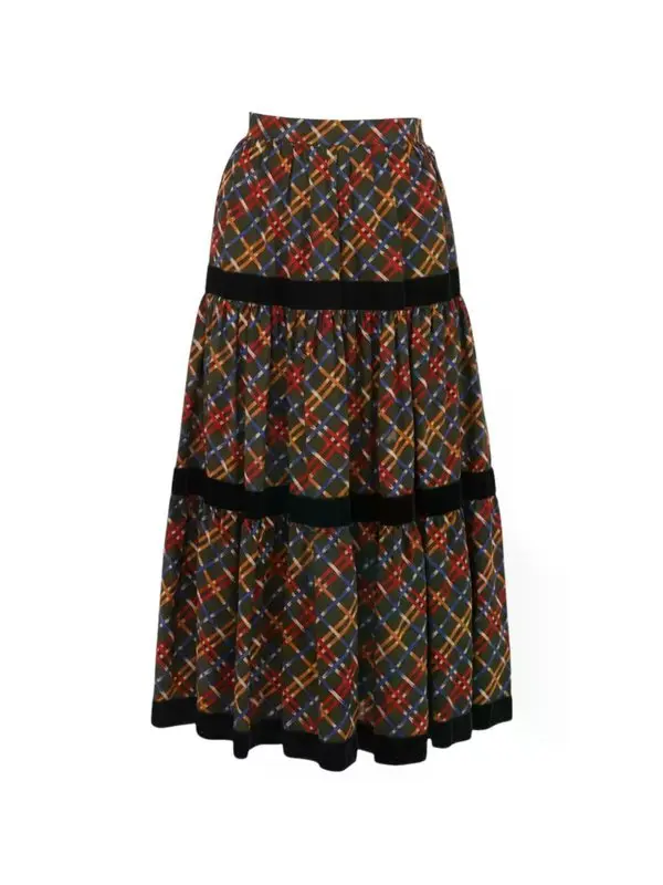 Saint Laurent 1983 Tiered Checked Midi Skirt
