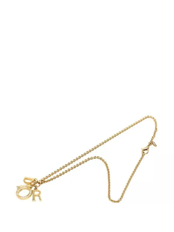 Dior 2000-2026 Plated Strass Logo Pendant Necklace Costume Necklace - Gold