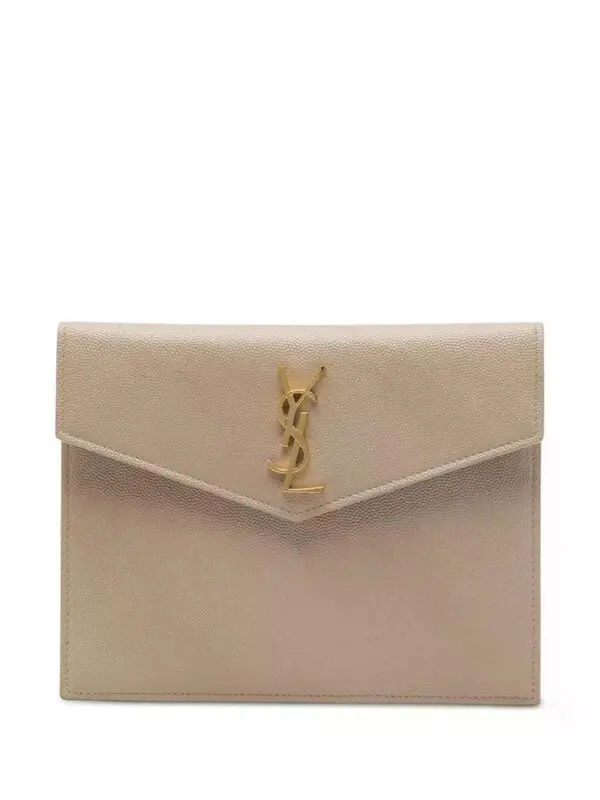 Saint Laurent 2021 Baby Grain De Poudre Uptown Pouch Clutch Bag - Neutrals