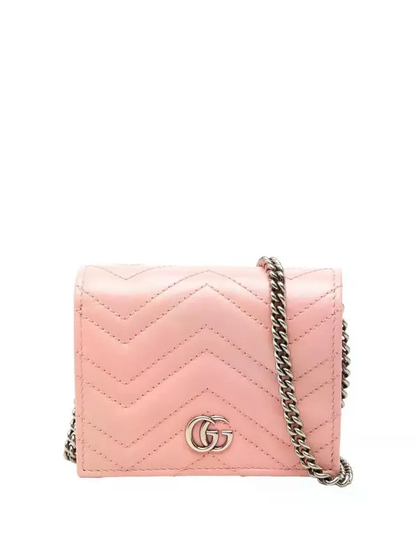 Gucci 2000-2015 Mini Gg Marmont Matelasse Calfskin Wallet On Chain Crossbody Bag - Pink