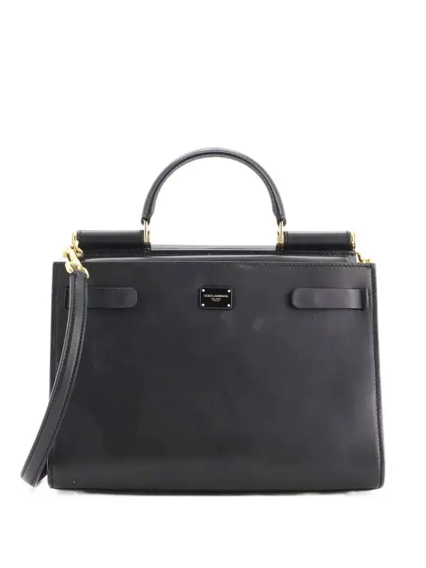 Dolce & Gabbana Sicily 62 Bag Leather Medium Satchel - Black