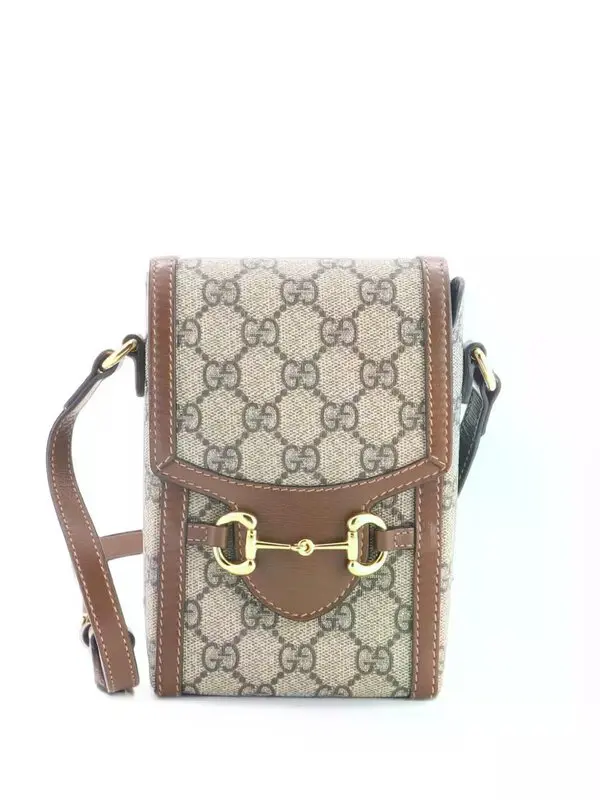 Gucci Horsebit 1955 Gg Coated Canvas With Leather Mini Crossbody Bag - Brown