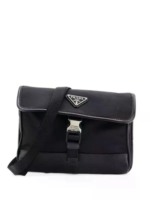 Prada Buckle Flap Re-nylon And Leather Small Crossbody Bag - Black