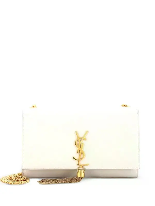 Saint Laurent Monogram Grainy Leather Small Crossbody Bag - White