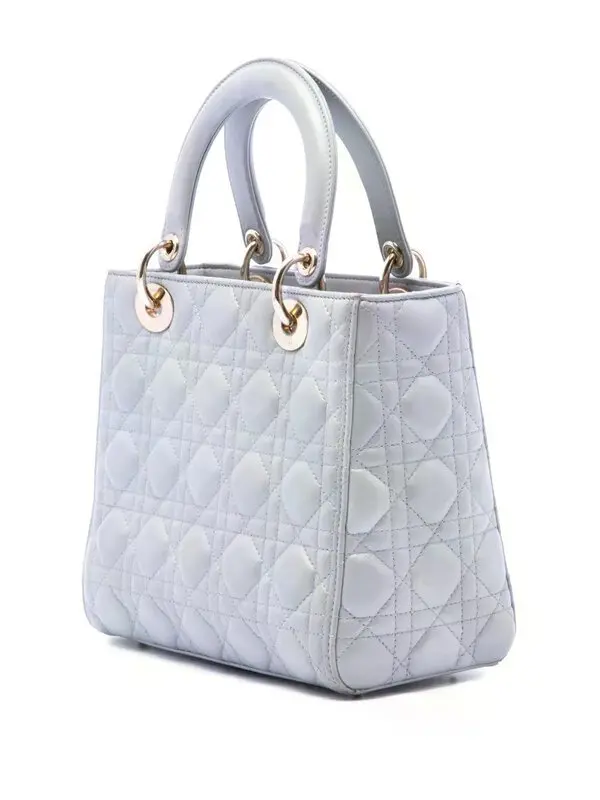 Dior 2018 Medium Pearlescent Lambskin Cannage Lady Satchel - Grey