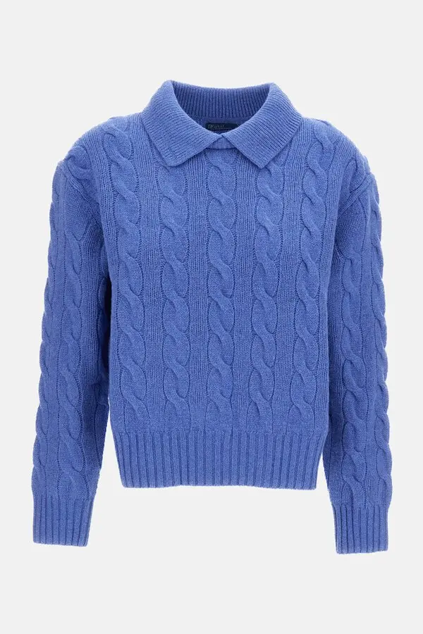 Polo Ralph Lauren Maglia Polo A Trecce In Lana E Cashmere - Azzurro