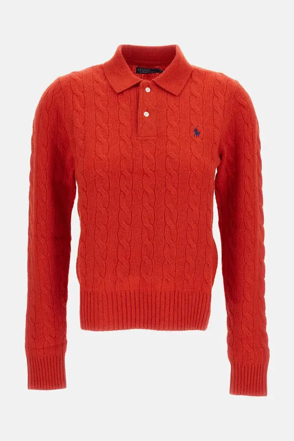 Polo Ralph Lauren Maglia Polo A Trecce In Lana E Cashmere - Rosso