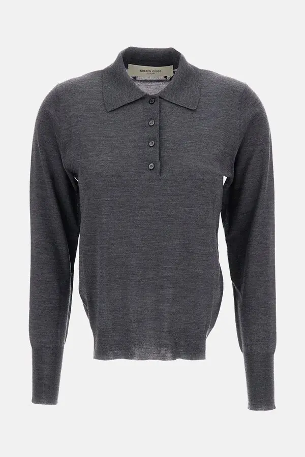 GOLDEN GOOSE Polo A Maniche Lunghe In Lana Vergine - Grigio