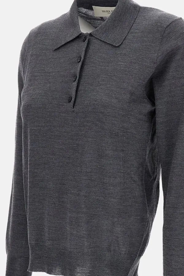 GOLDEN GOOSE Polo A Maniche Lunghe In Lana Vergine - Grigio