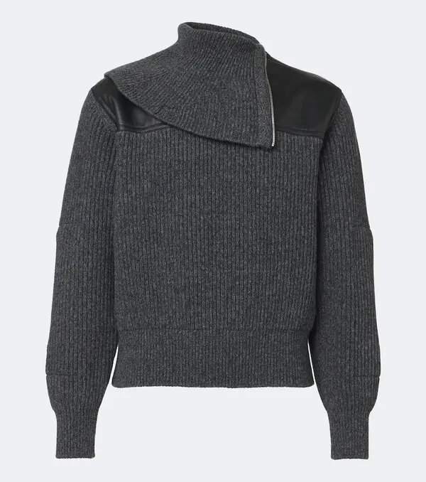 Bottega Veneta Leather-trimmed Wool And Cashmere Sweater - Grey