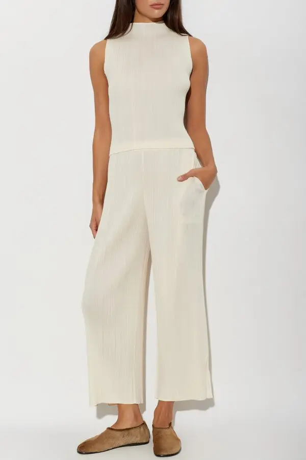 Issey Miyake Sleeveless High Neck Pleated Top