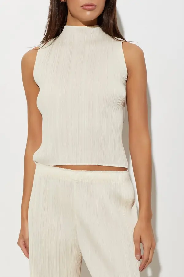 Issey Miyake Sleeveless High Neck Pleated Top