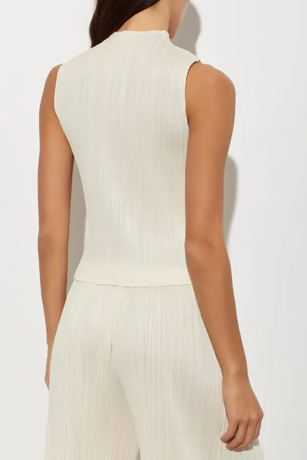 Issey Miyake Sleeveless High Neck Pleated Top