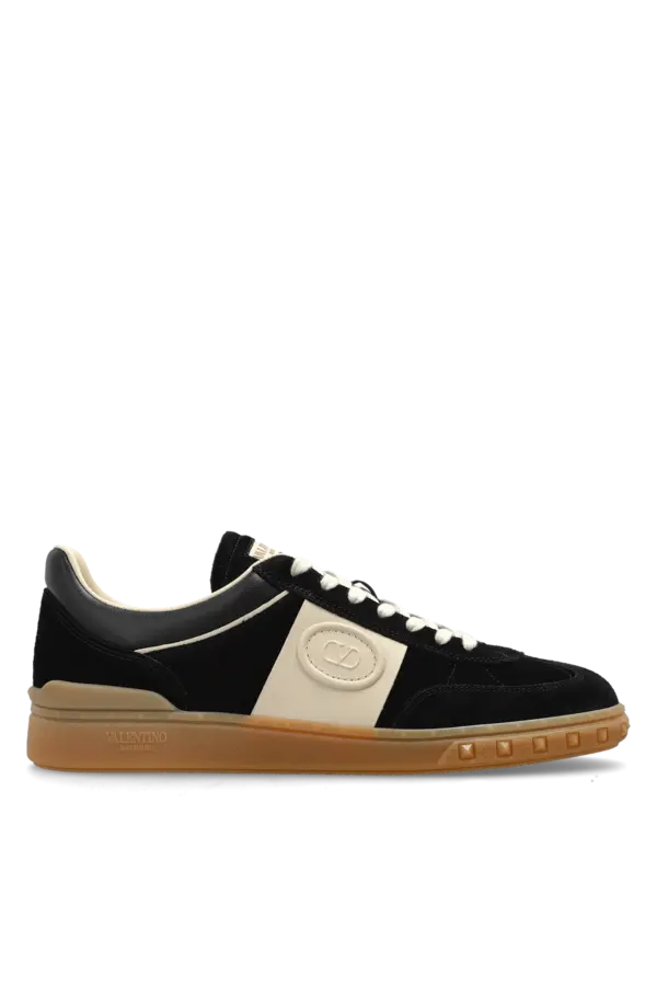 Valentino Garavani Suede And Cream Leather Low-top Sneakers - Black
