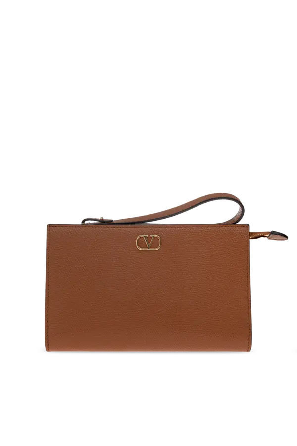 Valentino Garavani Leather Clutch With Embossed Logo - Brown