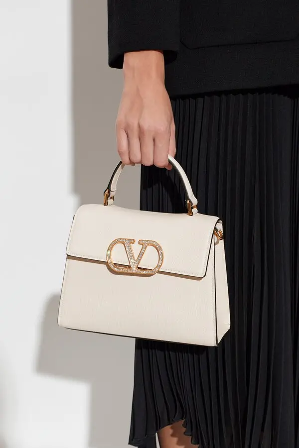 Valentino Garavani Leather Bag With Logo Finished With Crystals