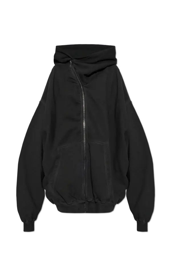 Rick Owens Sweatshirt With Asymmetric Zipper - Black