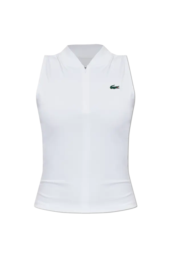 Lacoste Sleeveless Zip Neck Top With Embroidered Logo - White