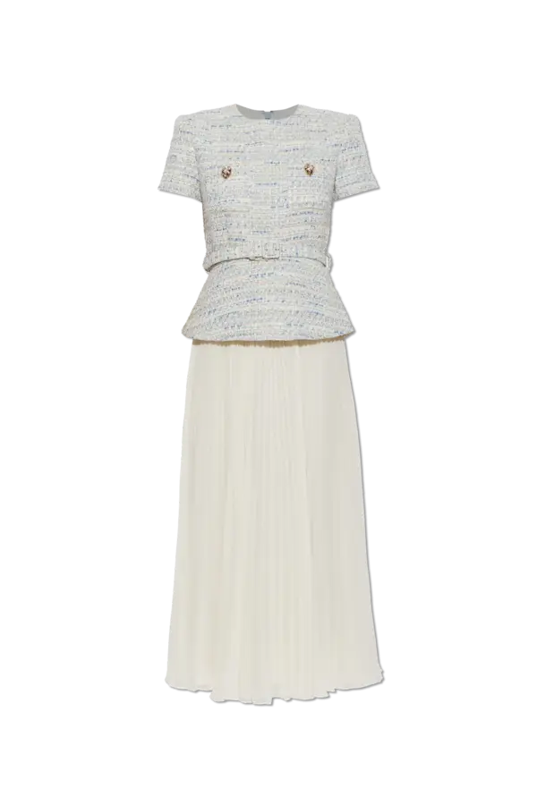 SELF-PORTRAIT Chiffon Bouclé Dress - Light Blue