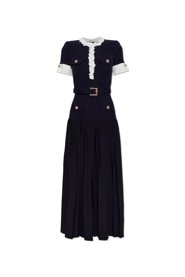 SELF-PORTRAIT Knit Dress With Embellishment - Navy Blue
