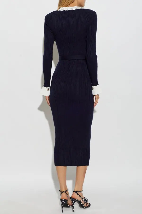 SELF-PORTRAIT Ribbed Knit Midi Dress With Appliqué Detail