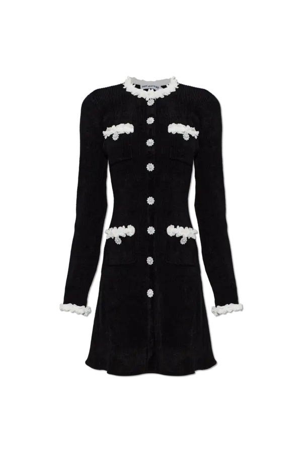 SELF-PORTRAIT Knit Dress With Floral Trim - Black